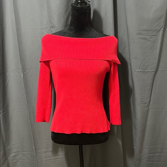 Linda Matthews | Sweaters | Vibrant Red Offtheshoulder Sweater With ...
